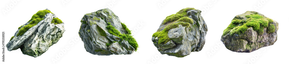 Beautiful rocks with moss, isolated on transparent or white background ...