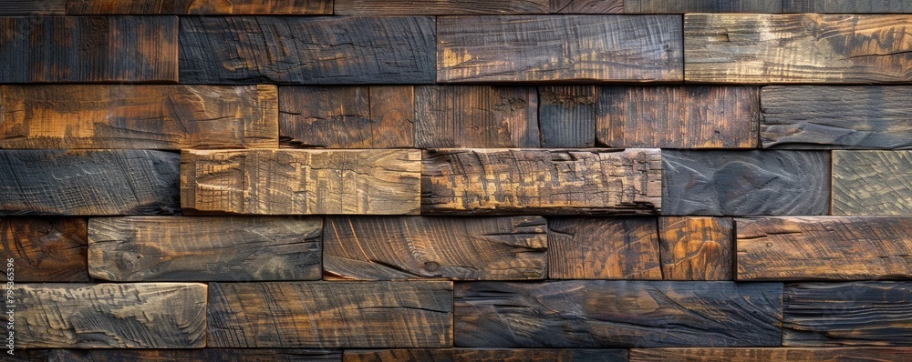 Weathered wood texture featuring a rustic wall panel constructed from ...