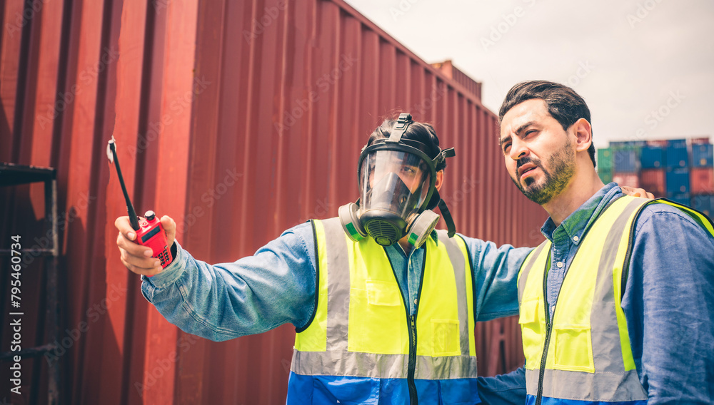 Engineer wear PPE urgently assisted the male technique inside container ...