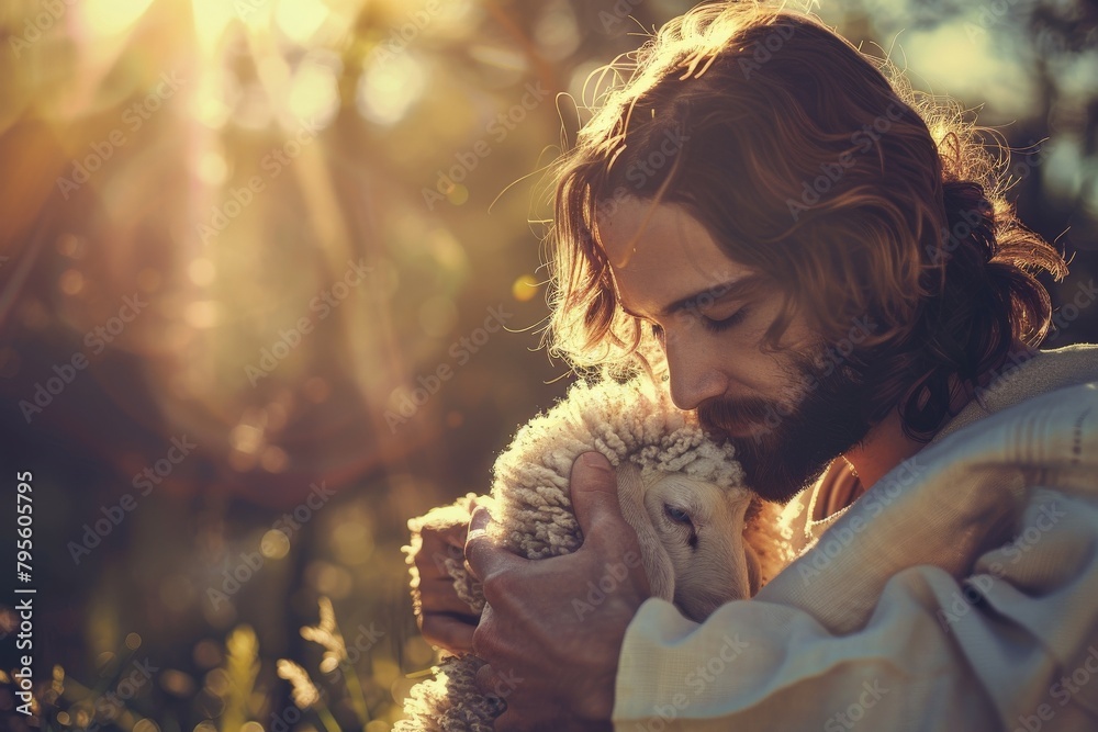 Depiction of Jesus Christ as Shepherd - Jesus Christ holding a Lamb ...