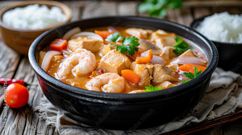 A traditional Brazilian seafood stew, moqueca is made with fish or ...