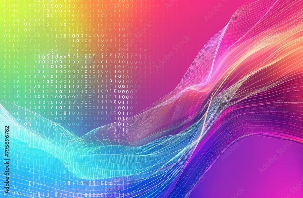 Colorful background with data curves and binary code on the right, in ...