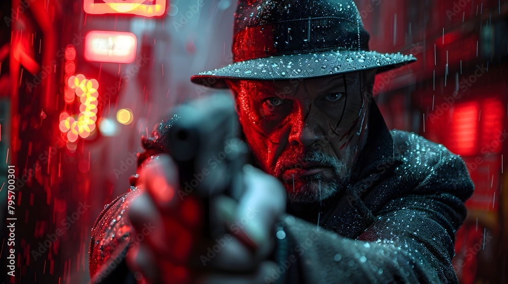 Menacing Mafia Kingpin Wielding Tommy Gun in Gritty Urban Alley at ...