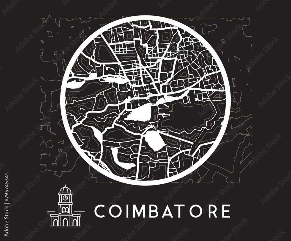 Abstract Coimbatore City Map - Illustration Stock Vector | Adobe Stock