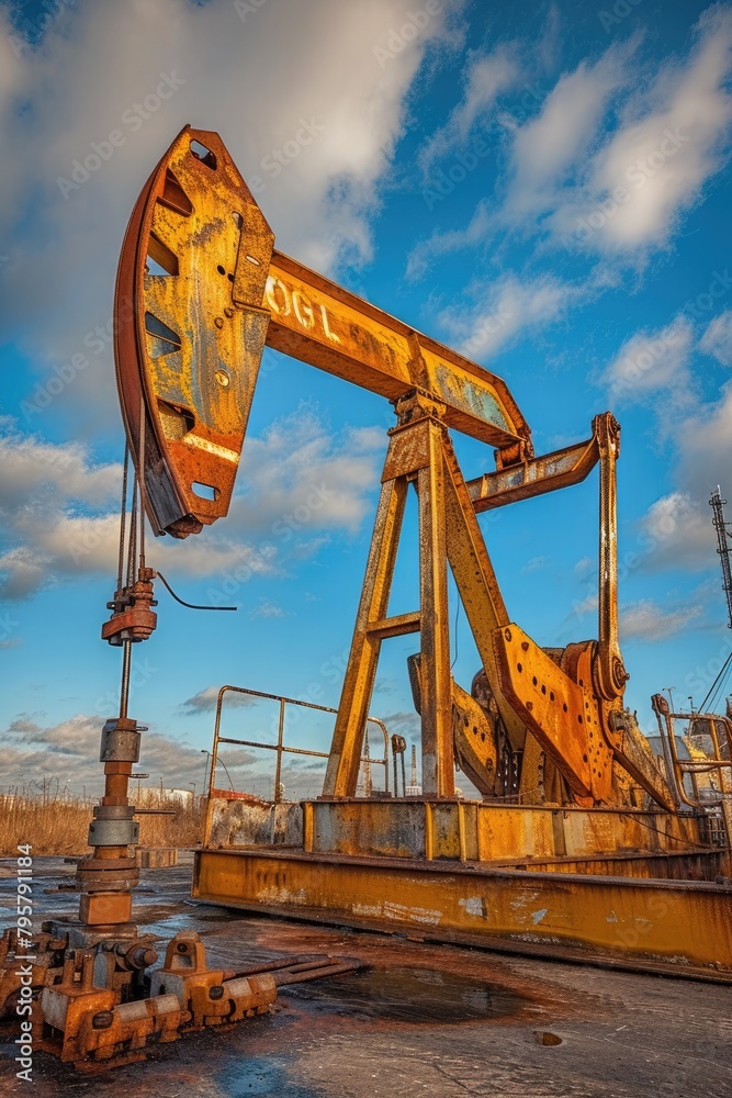 Oil pump jacks rhythmically moving up and down, extracting crude oil ...