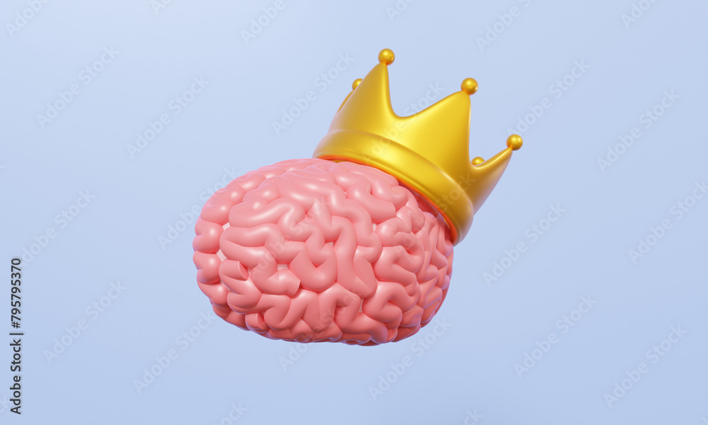 3d render illustration Intelligence leadership iq brain with crown on ...