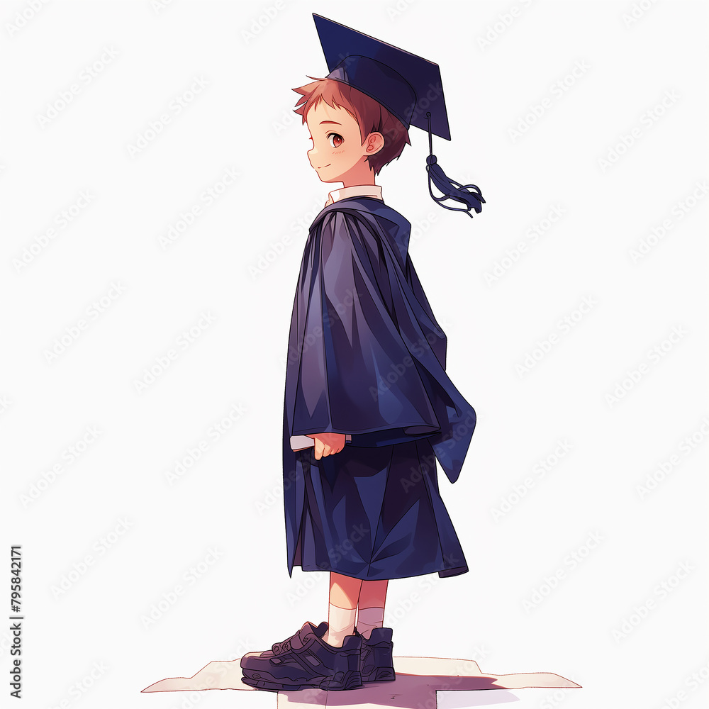 Cartoon Graduate Boy Image in Cap and gown with diploma Stock ...