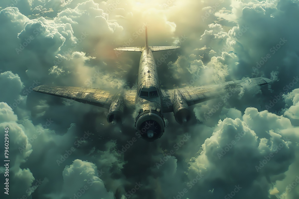 Craft a surreal depiction of aviation milestones through a macabre lens ...