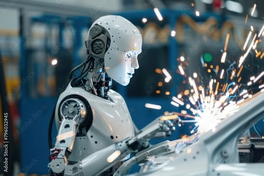 Robot human replacing jobs AI artificial intelligence humanoid, working ...