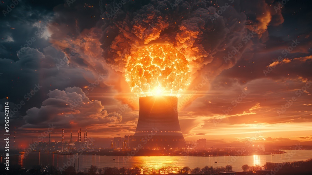 nuclear power plant generating electricity through controlled nuclear ...