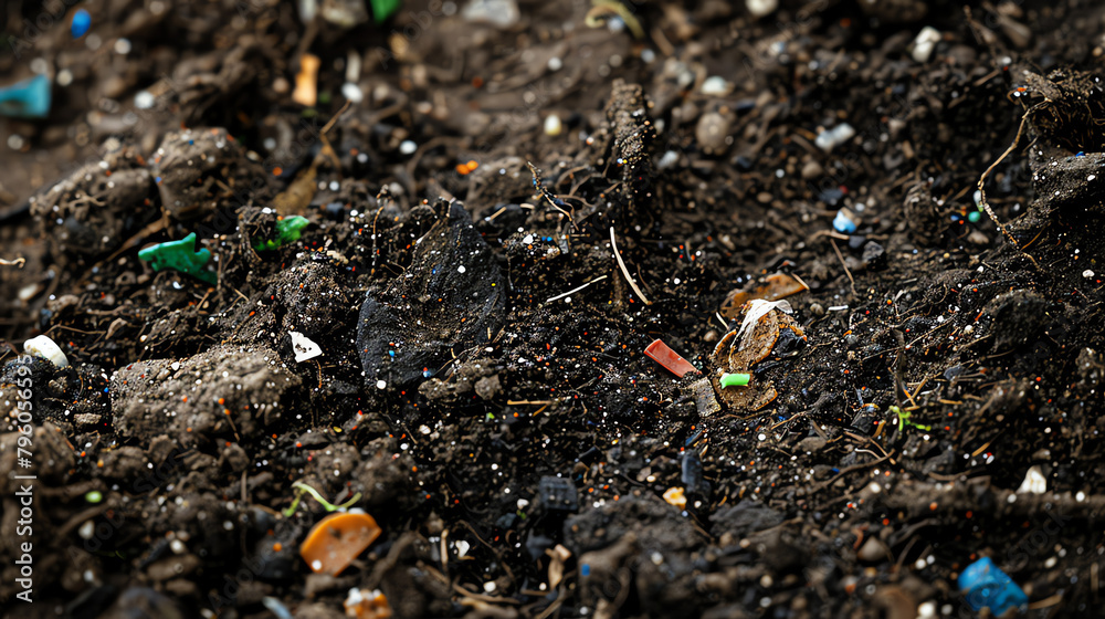 Microplastics embedded in the soil, showing how these tiny particles ...