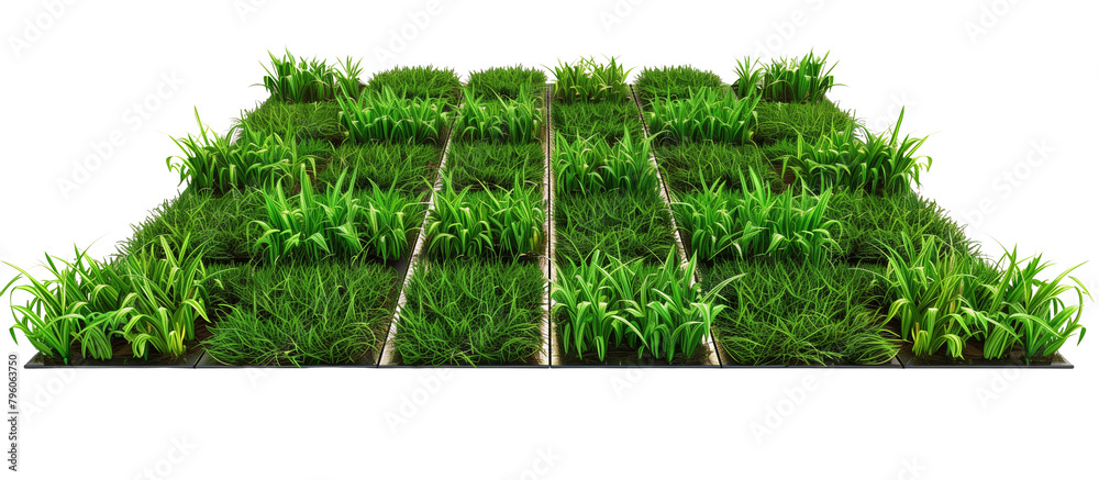 Checkerboard pattern of alternating variegated and solid green mondo ...