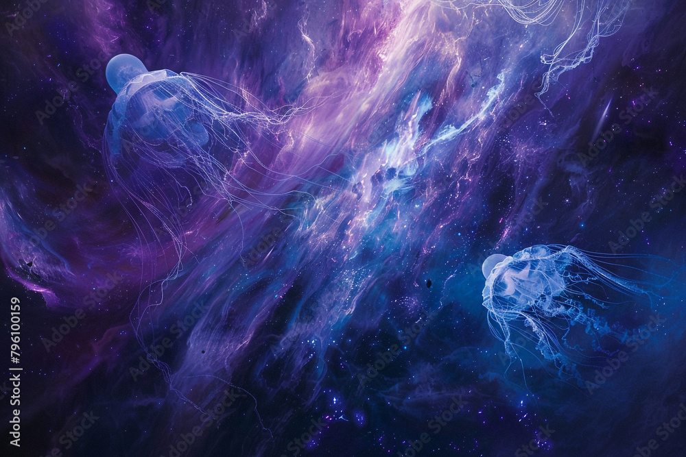 Interstellar scene with extraterrestrial lifeforms quantum fields ...