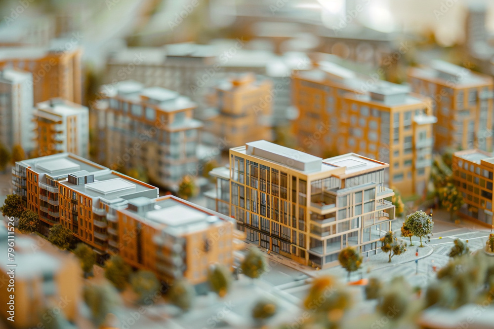 Ilustración de Stock Macro shot of a detailed scale model of an urban ...