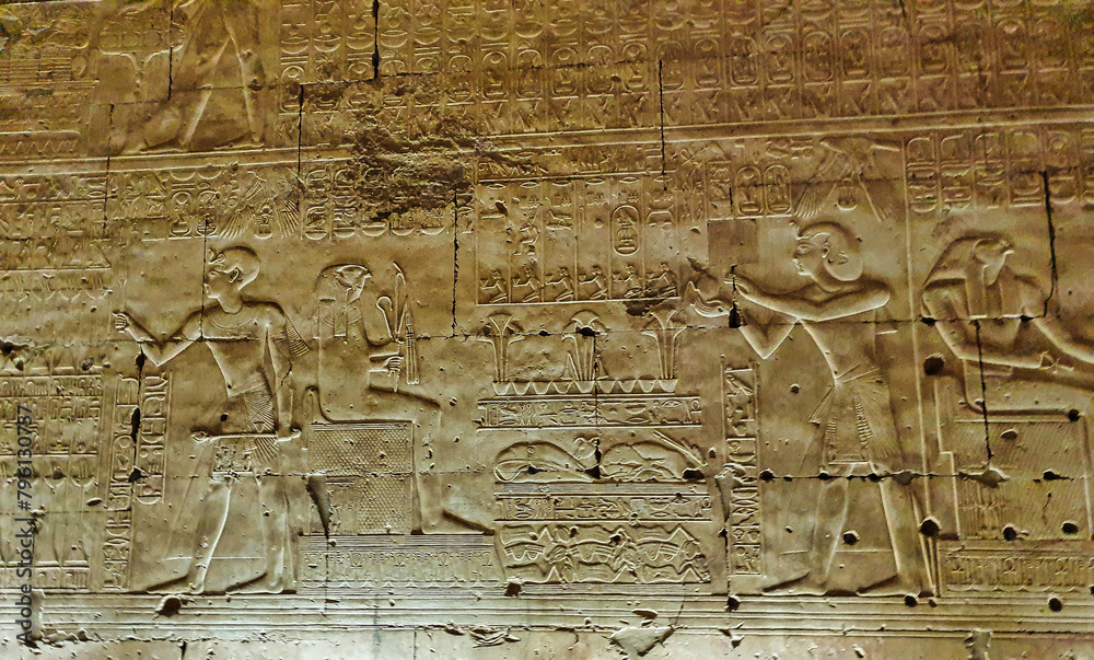 Detailed wall relief panel depicting Pharoah Seti I making offerings to ...