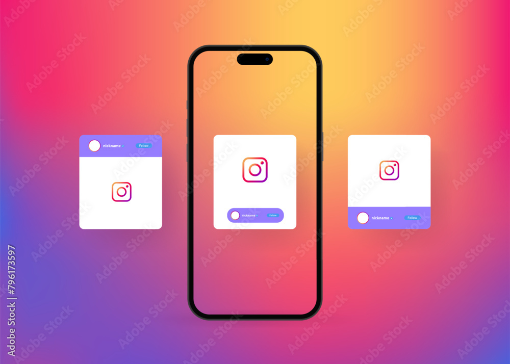 Instagram logo icons. Instagram notification with follow button ...