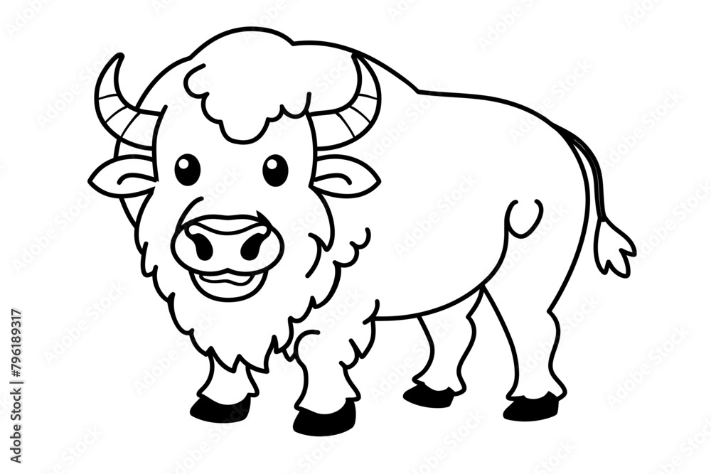 Basic cartoon clip art of a bison, bold lines, no gray scale, simple ...