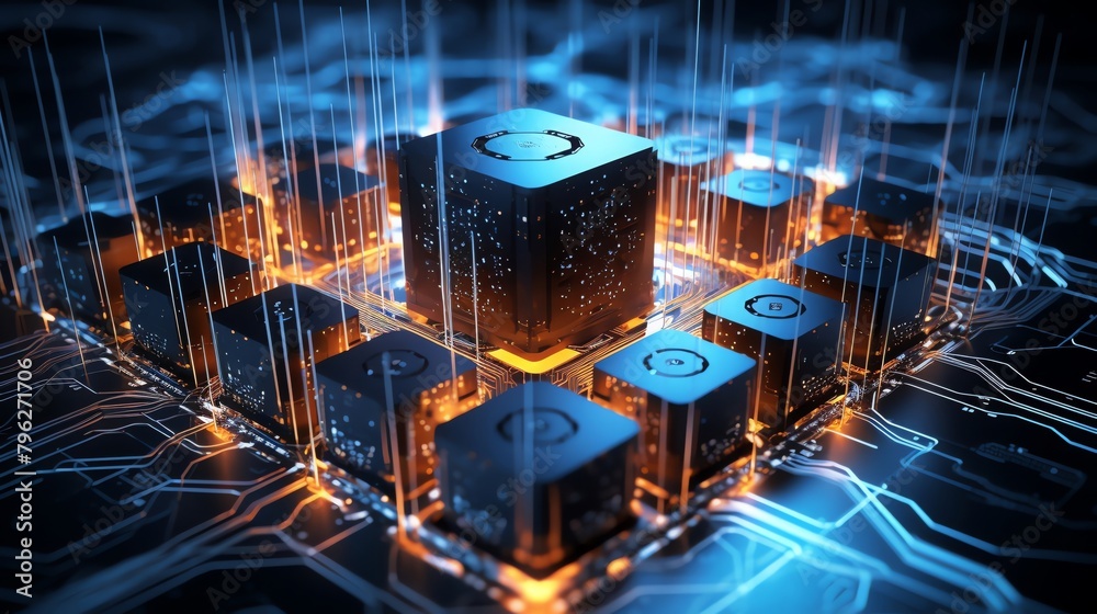 Conceptual image of a quantum computing core connected to a network of ...