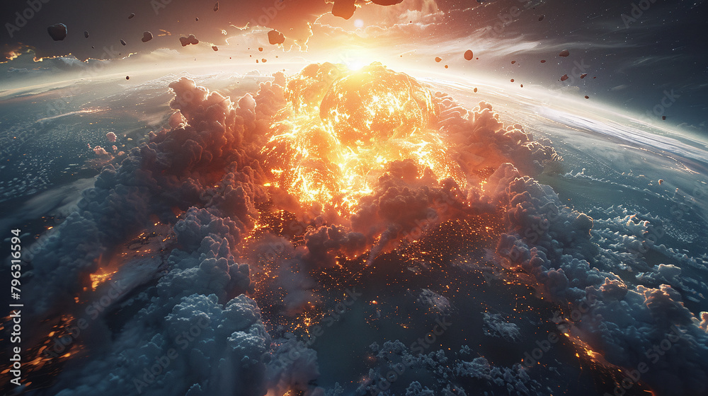 Asteroid entering planet Earth atmosphere before impact, meteor warning ...