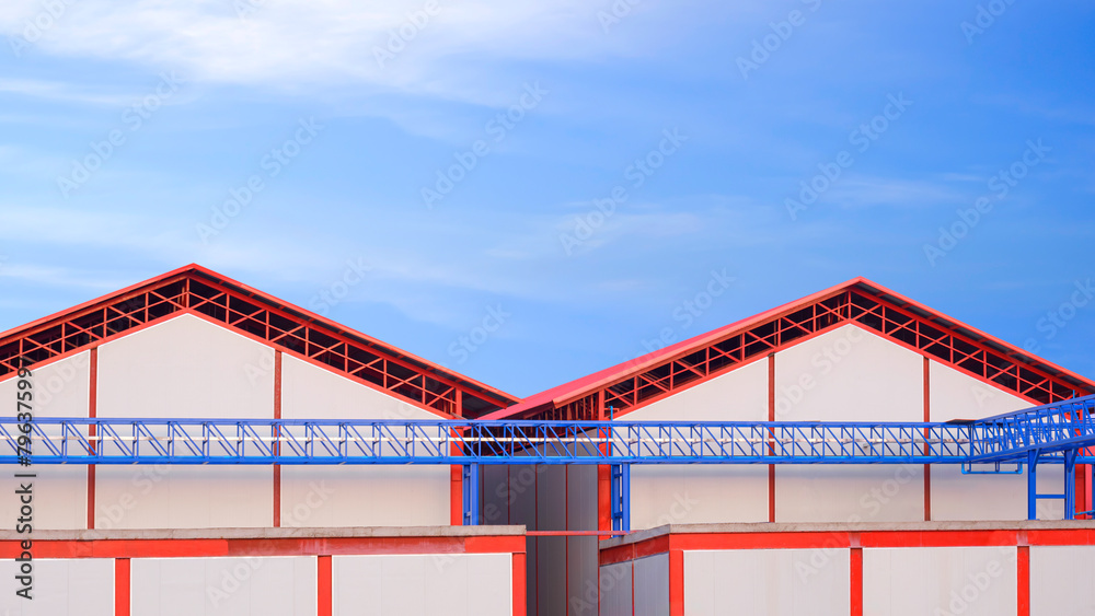 Two industrial cold storage warehouse buildings structure with white ...