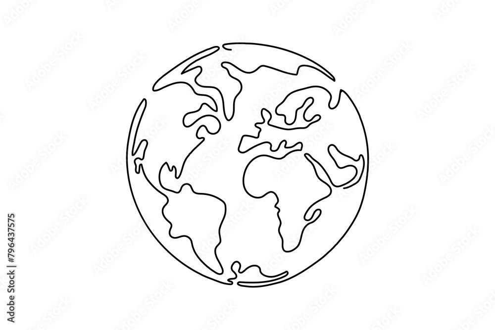 Continuous line drawing of earth vector line globe world map vector ...