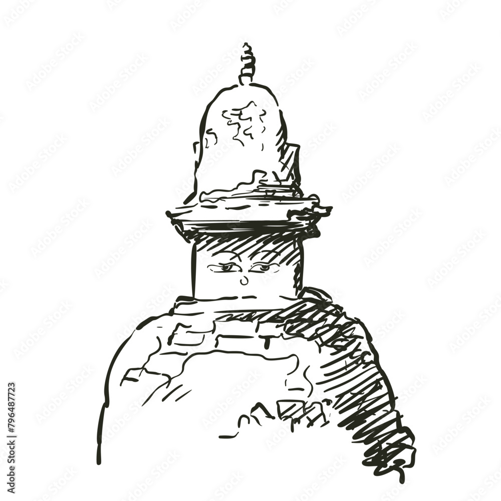 Old Tibetan Buddhist stupa isolated, hand drawn vector illustration ...