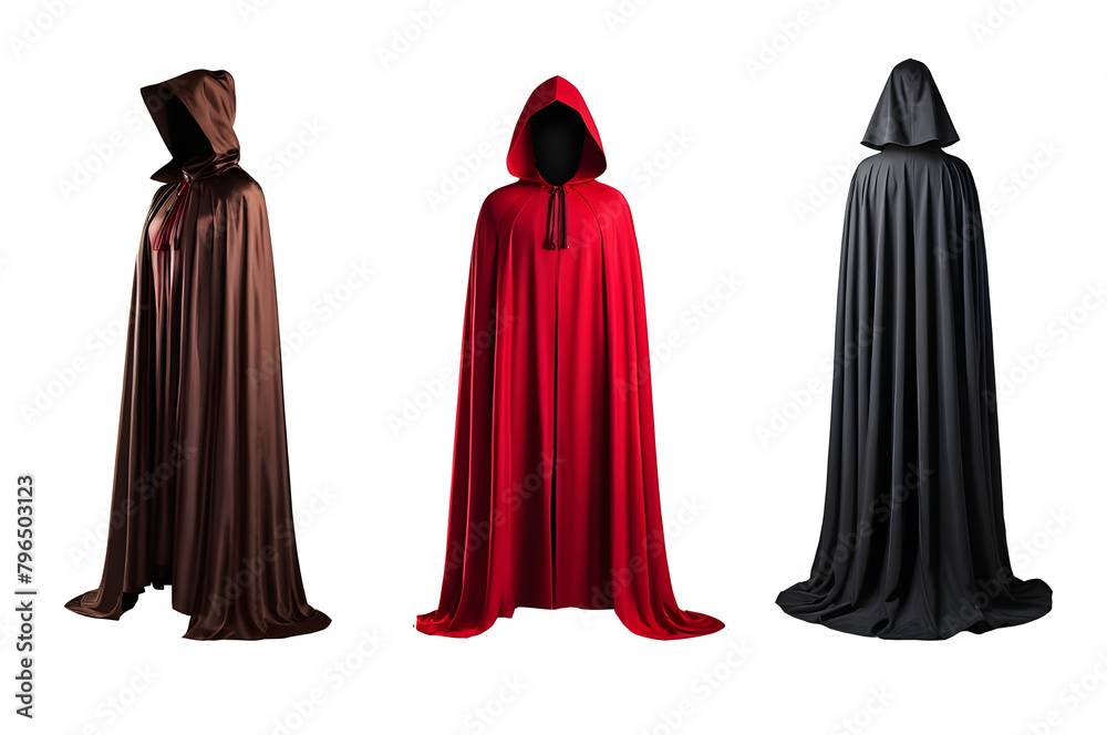 Realistic red-brown and black cloaks costumes in full front view ...