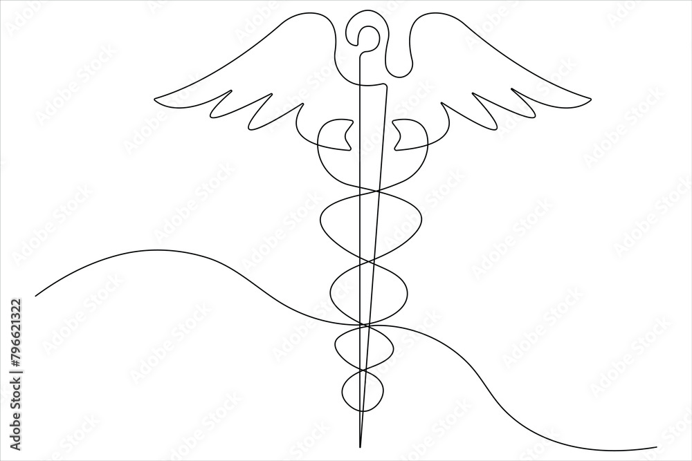 Continuous single line art drawing of caduceus as a symbol of medicine ...