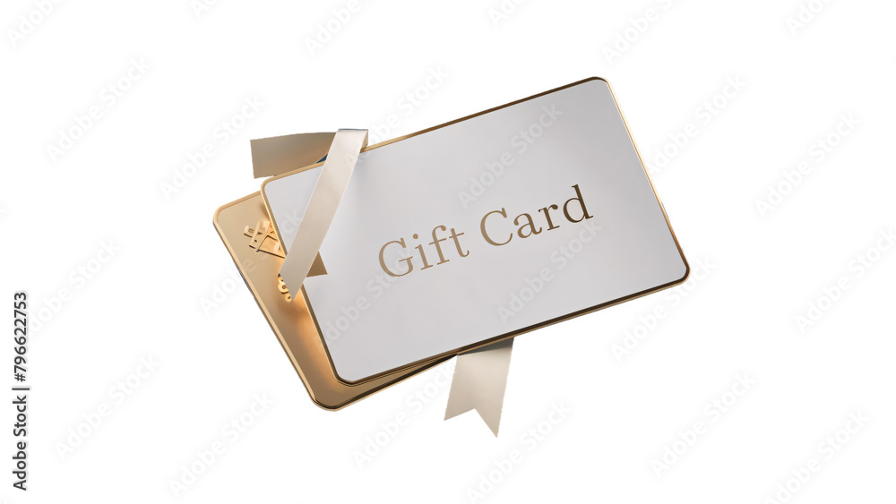 Gift card with gold ribbon, gift card 3d model rendering, business ...