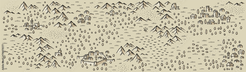 Medieval map horizontal format. Middle Ages kingdom map for board game ...