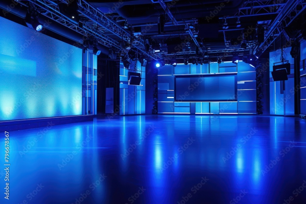 Empty tv studio set stage blue architecture Stock Photo | Adobe Stock