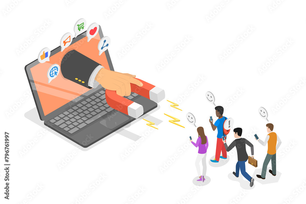 3D Isometric Flat Illustration of Digital Marketing, Lead Generation ...