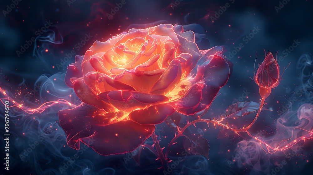 Create a detailed illustration of a rose, including its root system and ...