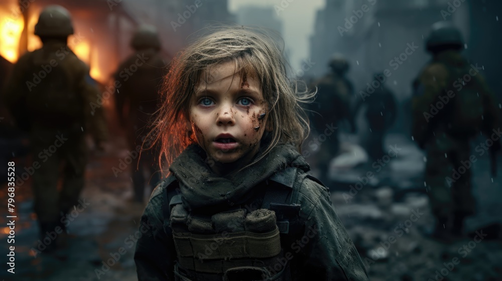 Destroyed ruined building background. Terrible tragic war concept ...