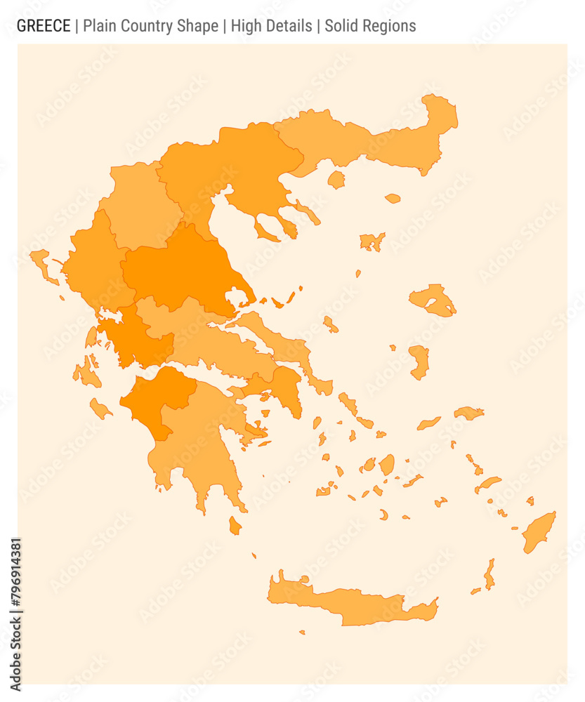 Greece plain country map. High details. Solid regions style. Shape of Greece. Vector ...