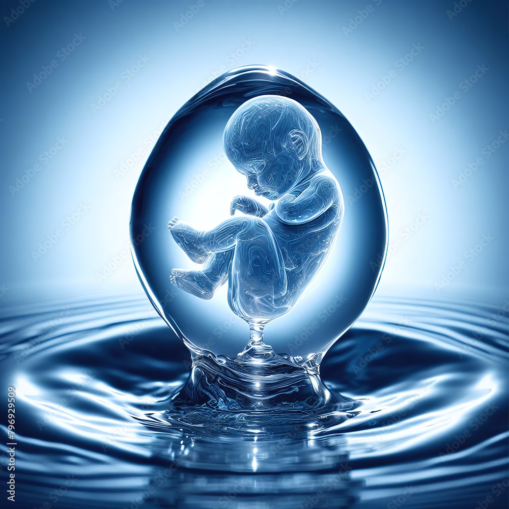 Fetal development concept with a 3D rendered fetus inside a transparent ...