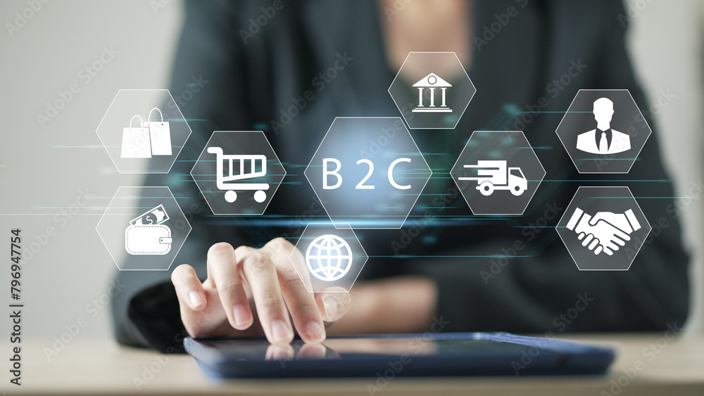 B2C, Business to customer marketing strategy concept. Business strategy ...