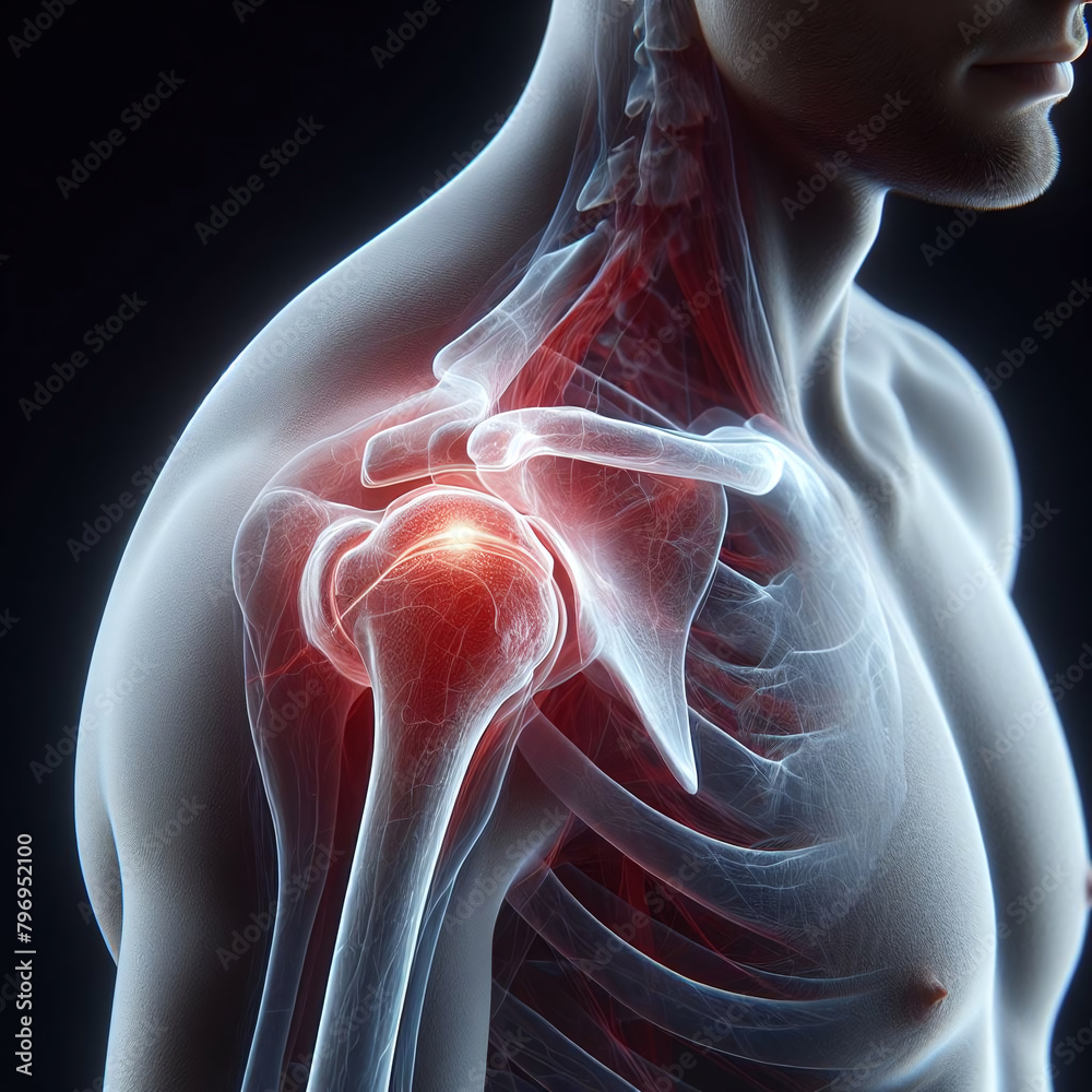 A digital illustration highlighting the bones and muscles of human ...