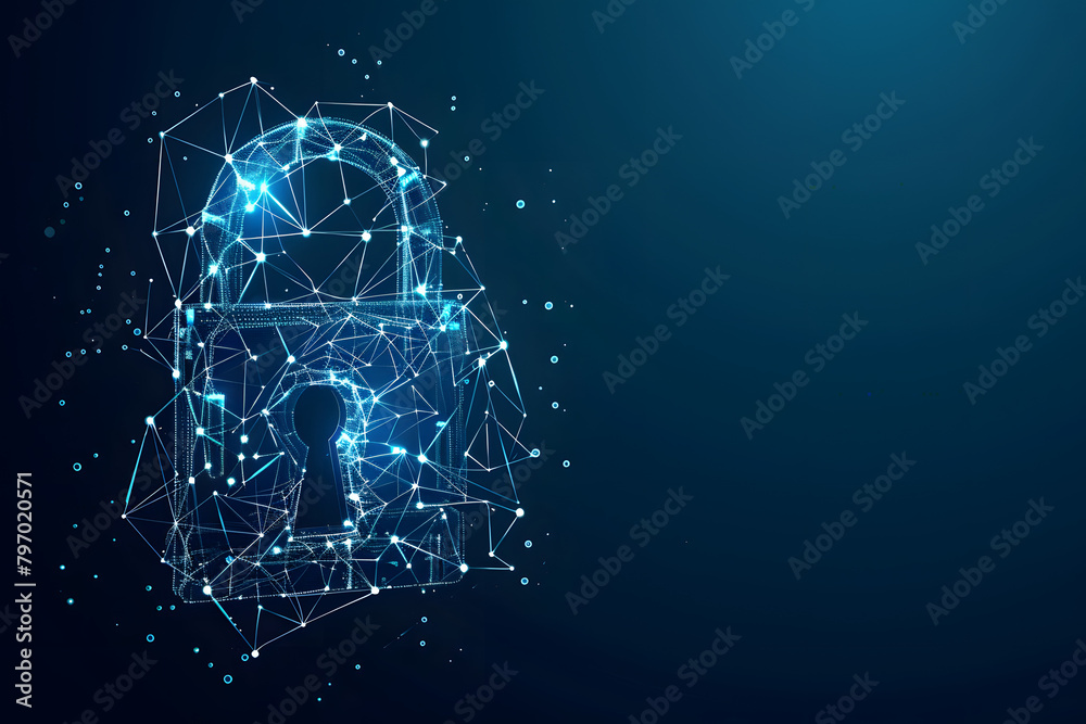 Cyber security concept. Lock symbol from lines and triangles, point ...