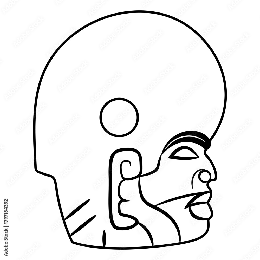 Head of a warrior man or ball player wearing helmet. Indigenous ethnic ...