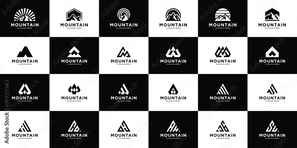 Mountain silhouette icon set logo design. Collection of simple abstract ...