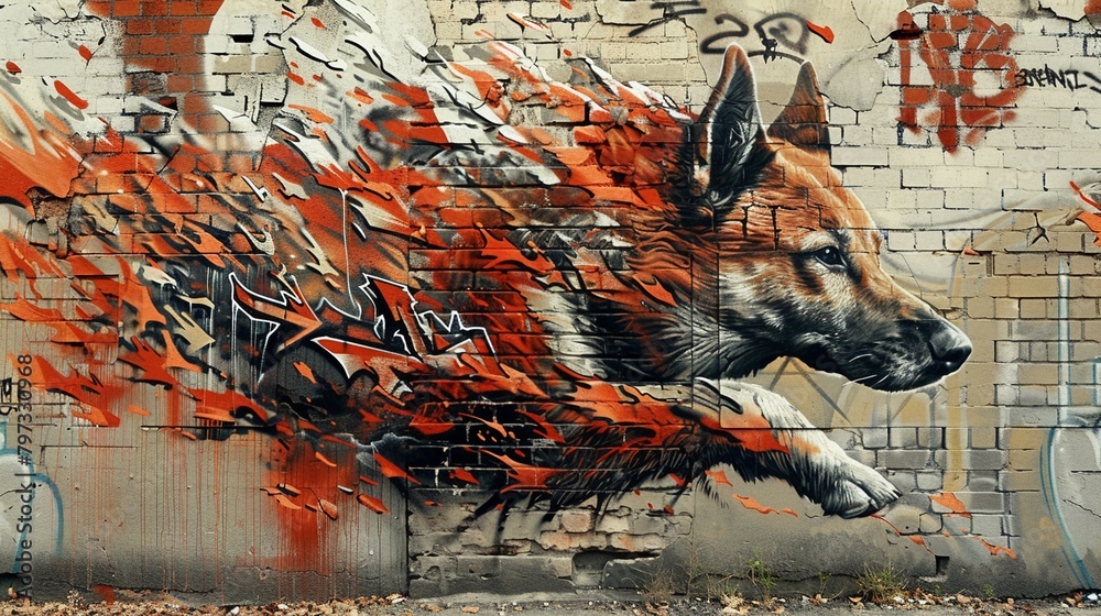 Striking 3D wallpaper featuring a dynamic dog leaping out of a broken ...