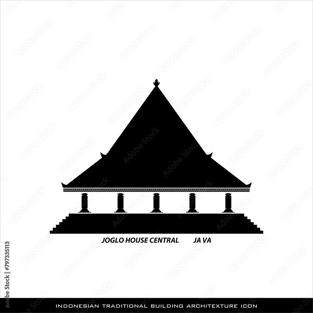 Central Java Joglo Traditional House Icon, a series of Indonesian ...