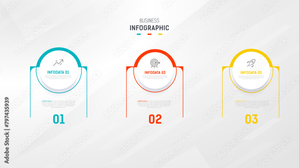 Three Step Infographic label design Vector template with line icons ...