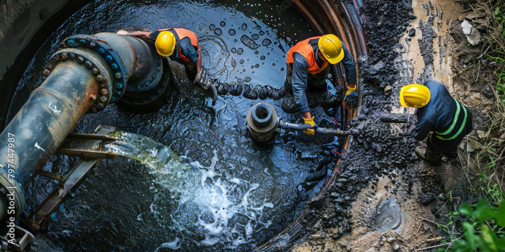 A image of workers upgrading community water infrastructure, replacing ...