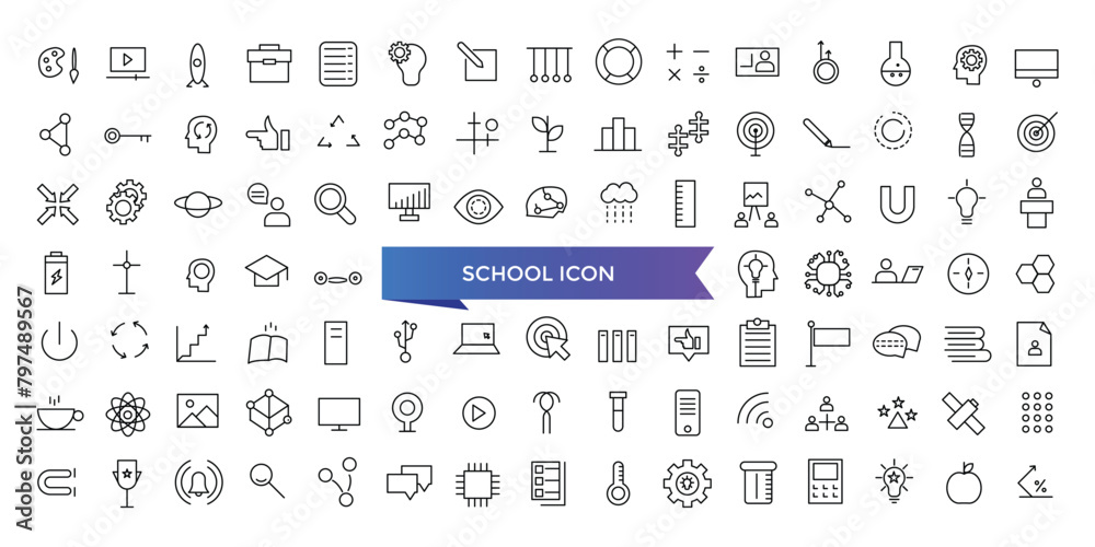 School icon collection. Related to classroom, students and teacher ...