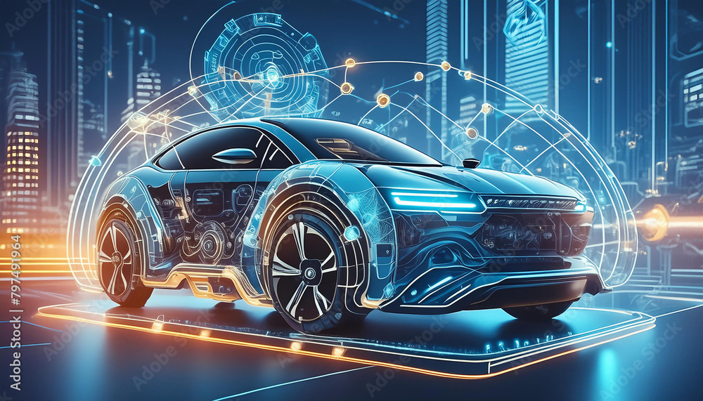 EV electric car system or futuristic automotive technology with ...