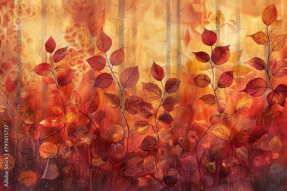 Backdrop of vibrant fall foliage with a rich tapestry of red, orange ...
