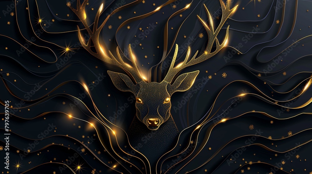 Luxury background art featuring a stylized deer, its sleek golden lines ...