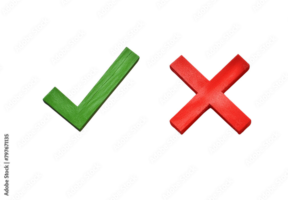 Green check mark, red cross mark icon set. Isolated tick symbols ...